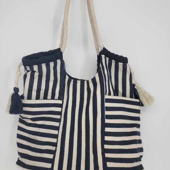 Bags | Beach Blue And White Stripe Bag Medium | Poshmark
